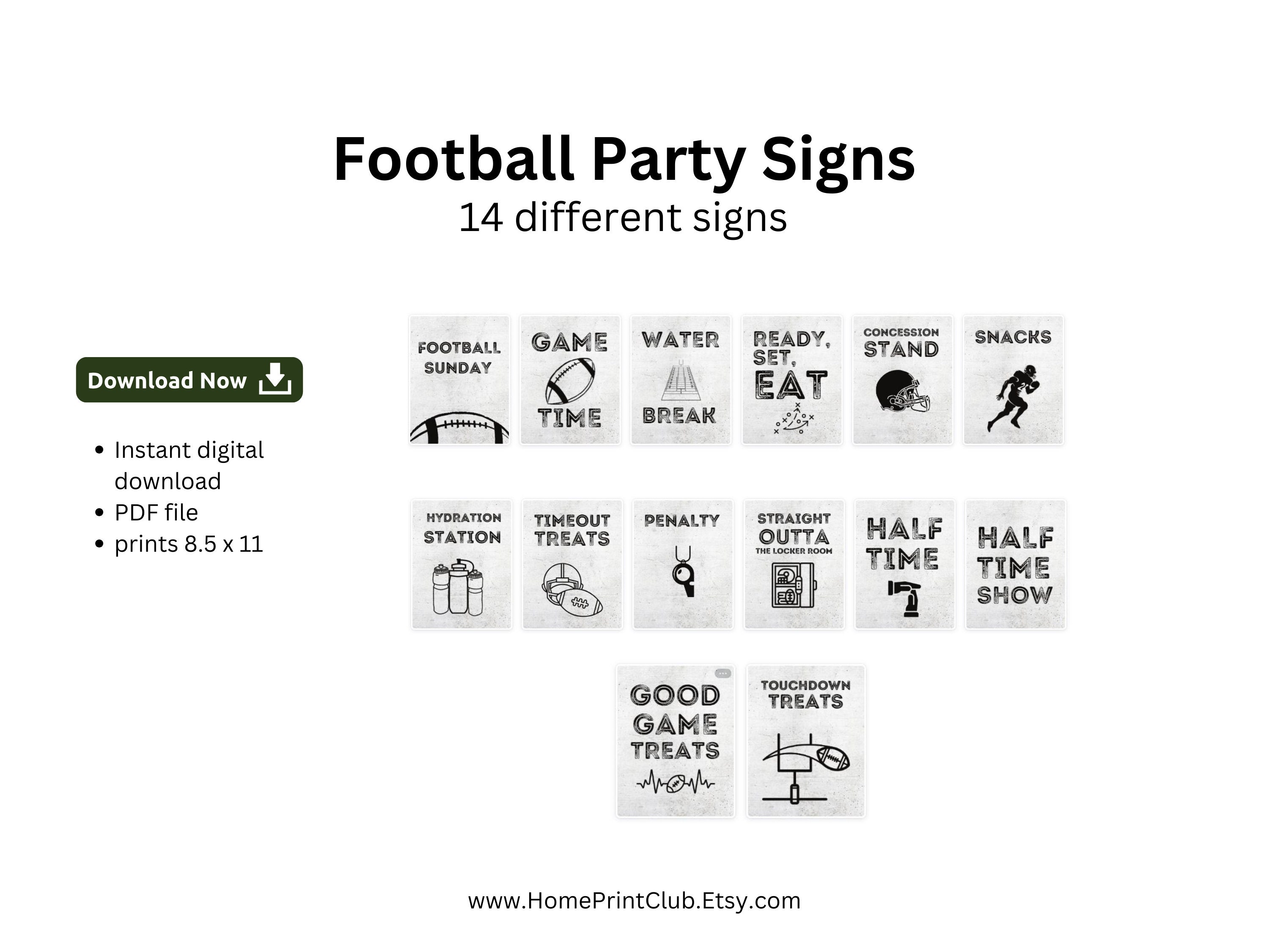 Football Party Printable Signs Bundle, Printable Football Theme ...