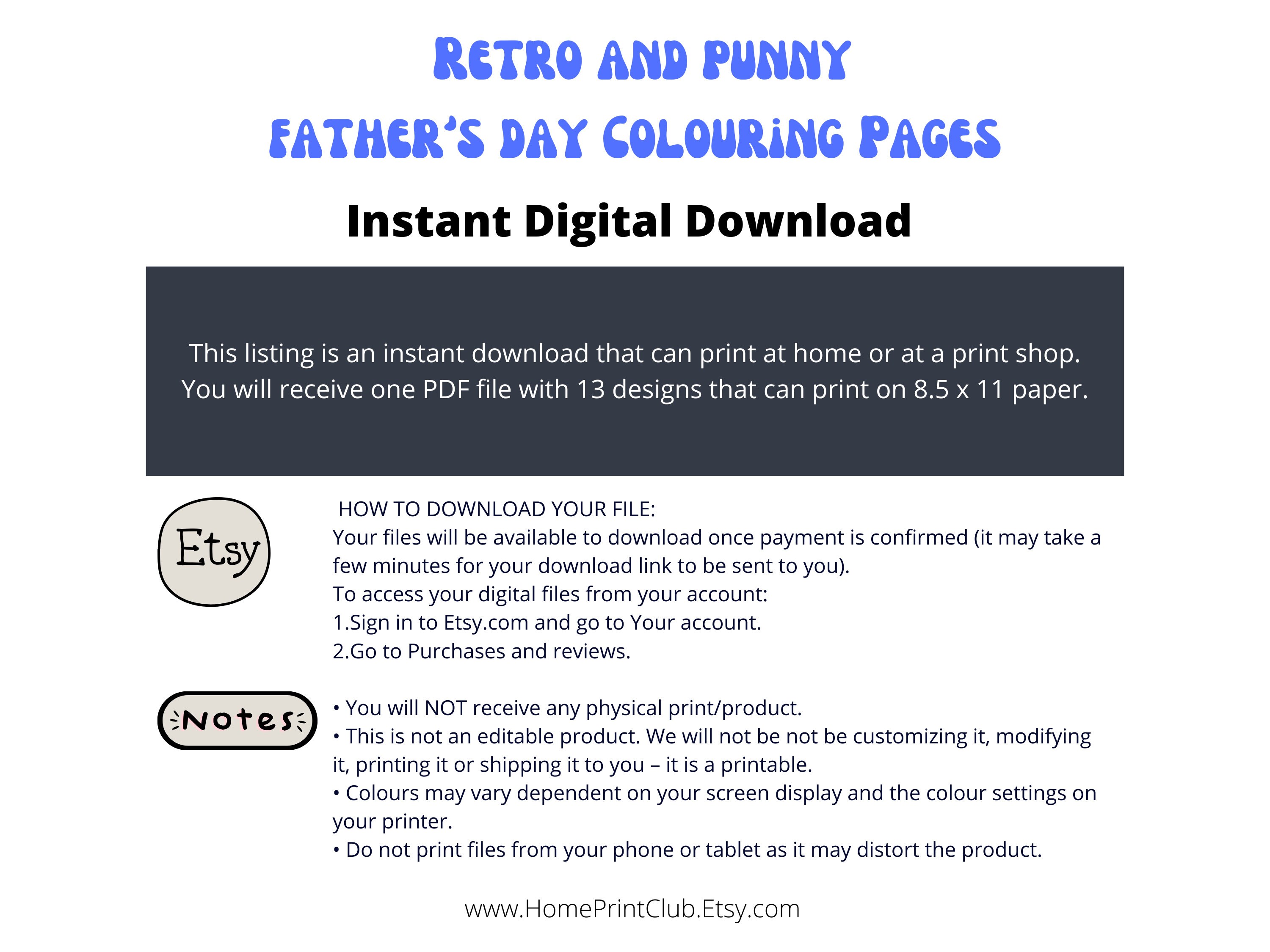 Retro and Punny Printable Father's Day Coloring Pages, Printable PDF ...