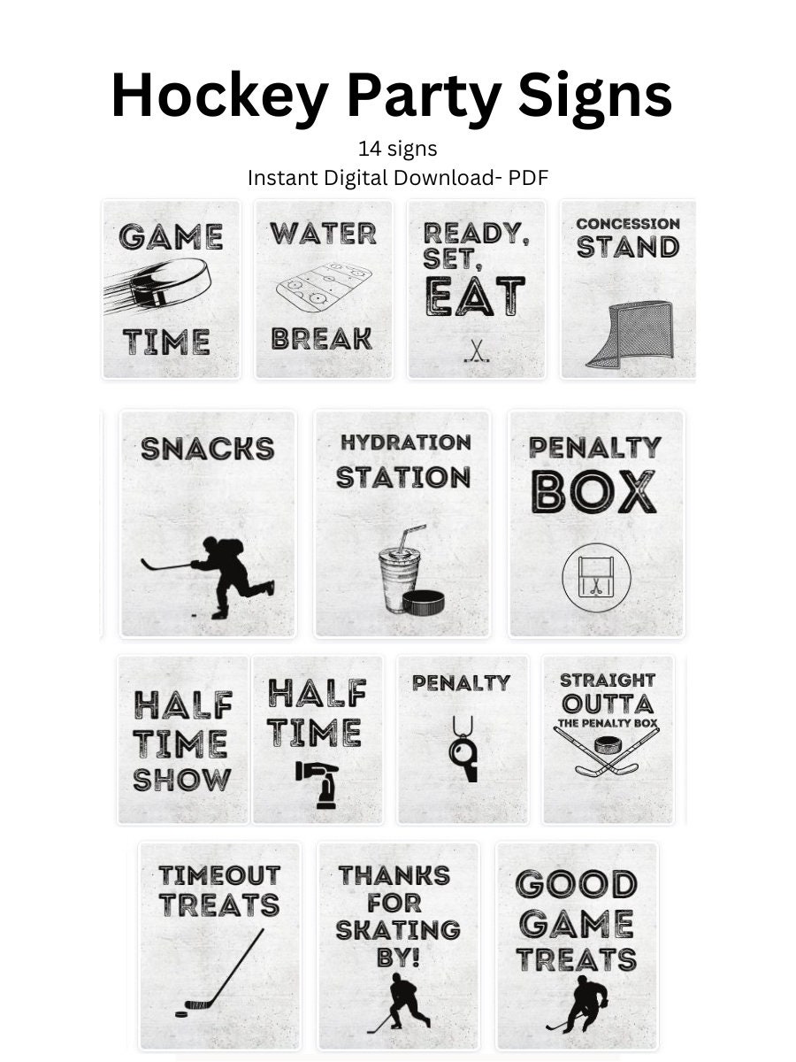 Hockey Party Printable Signs Bundle, Printable Hockey Theme Birthday ...