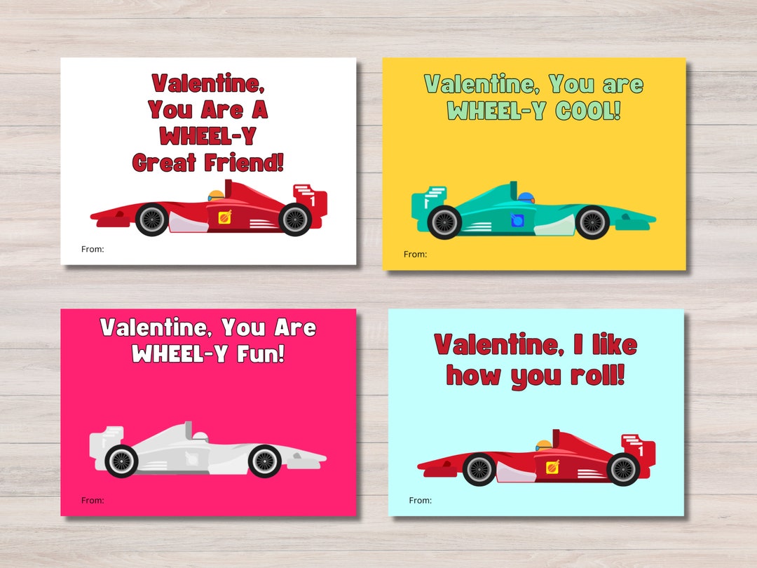 Race Car Printable Kids Valentines Day Card, Wheel-y School Valentine's ...