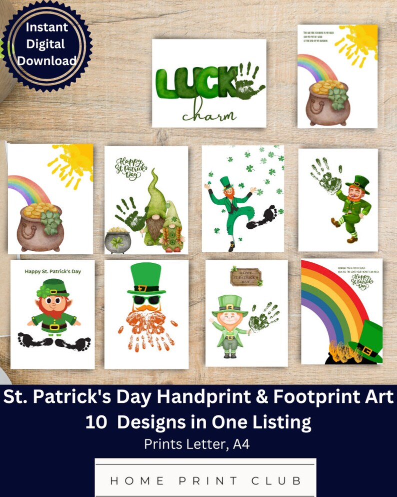 St. Patrick's Day Handprint and Footprint Art Template, Printable Craft ...