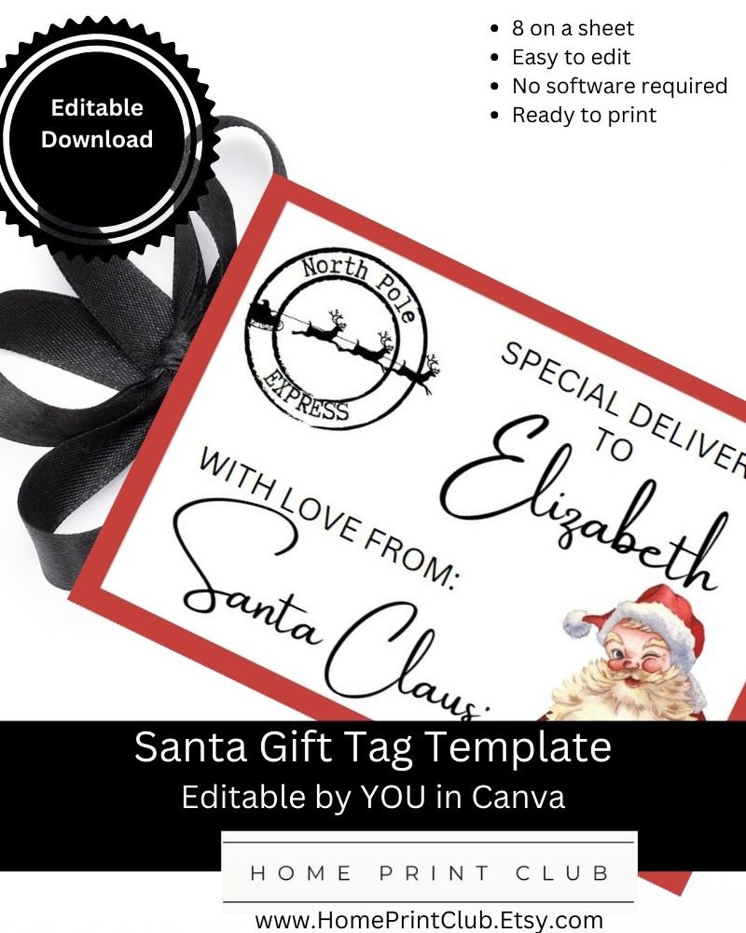 Editable Santa Gift Tag Template, Custom Santa Gift Tags Printable ...