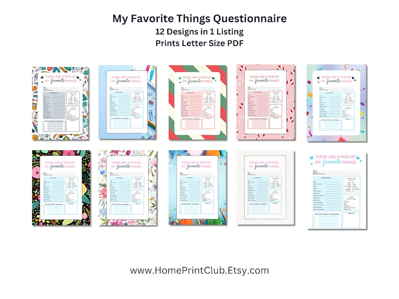 My Favorite Things Gift Questionnaire, Favorite Things Survey, Gift ...
