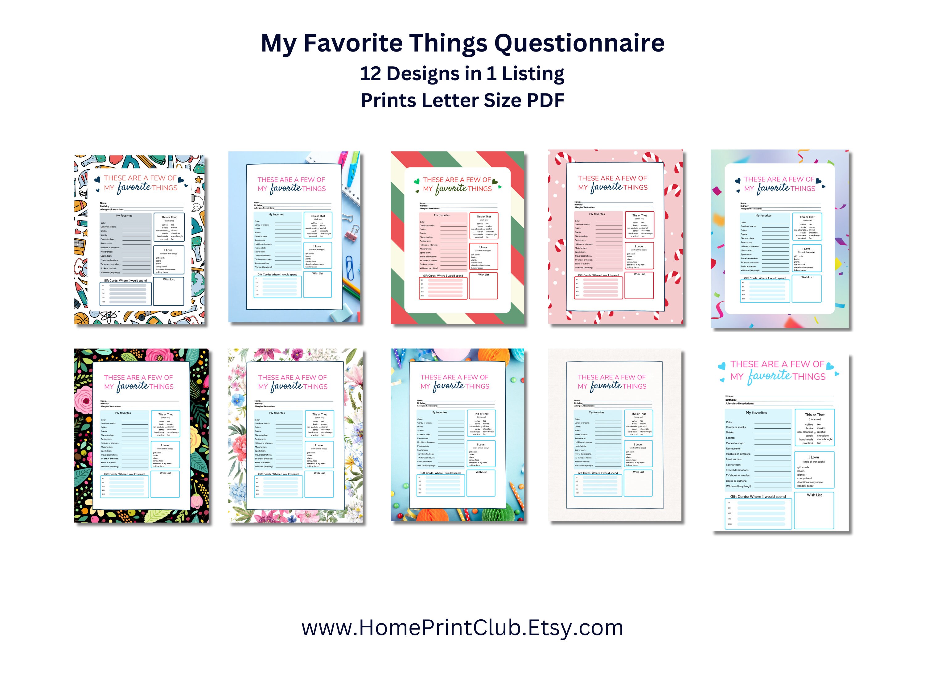 My Favorite Things Gift Questionnaire, Favorite Things Survey, Gift ...
