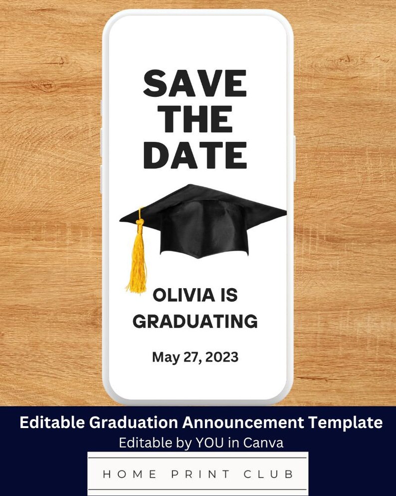 Graduation Save the Date Template for Texting and Email, Save the Date ...
