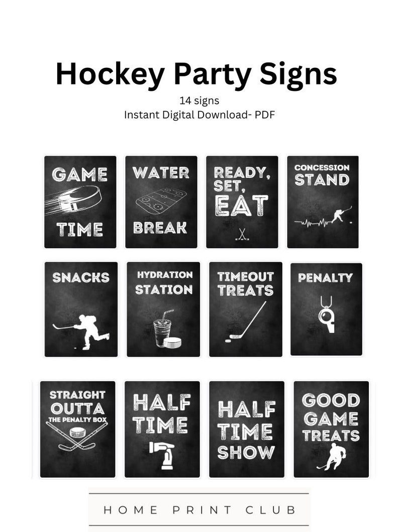 Hockey Party Printable Signs Bundle, Printable Hockey Theme Birthday ...