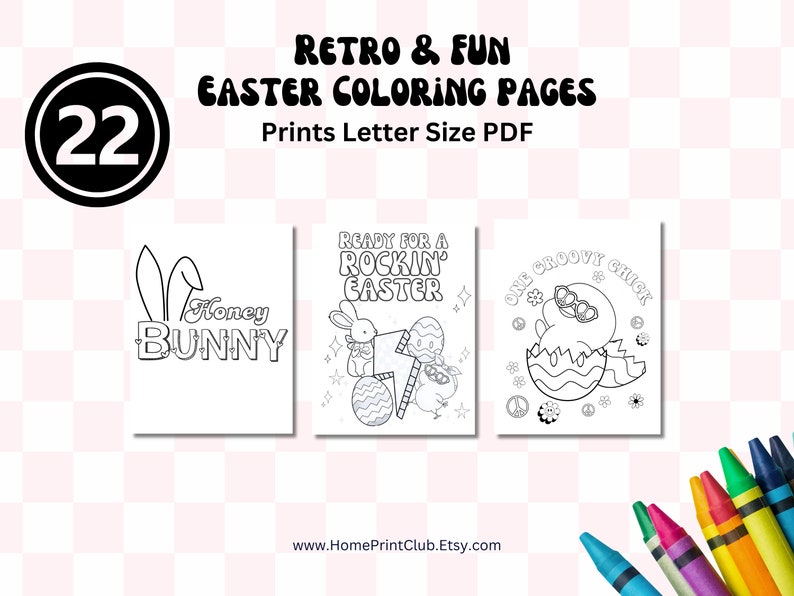 Retro Easter Printable Coloring Pages, Printable PDF Easter Party ...