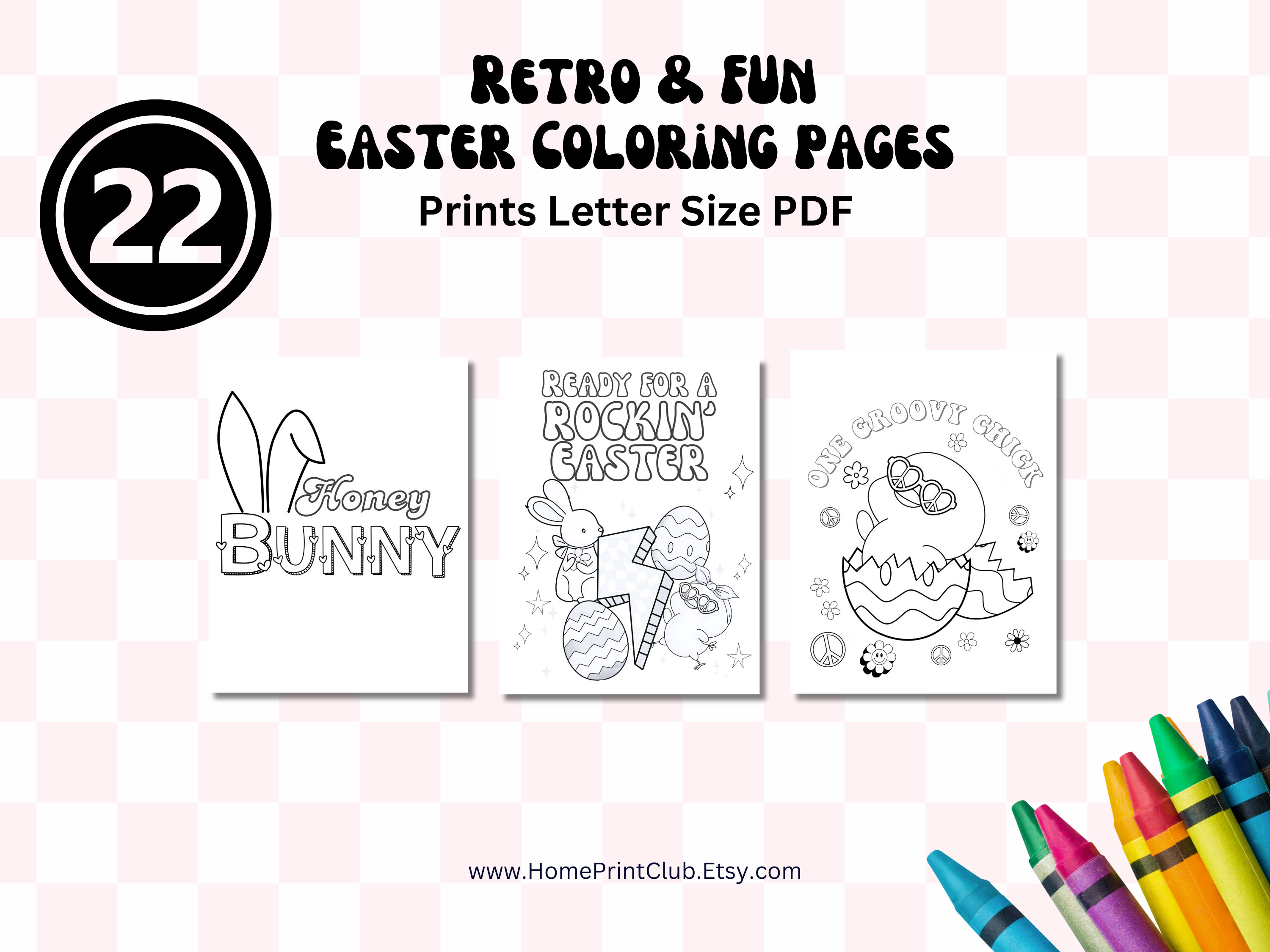 Retro Easter Printable Coloring Pages, Printable PDF Easter Party ...