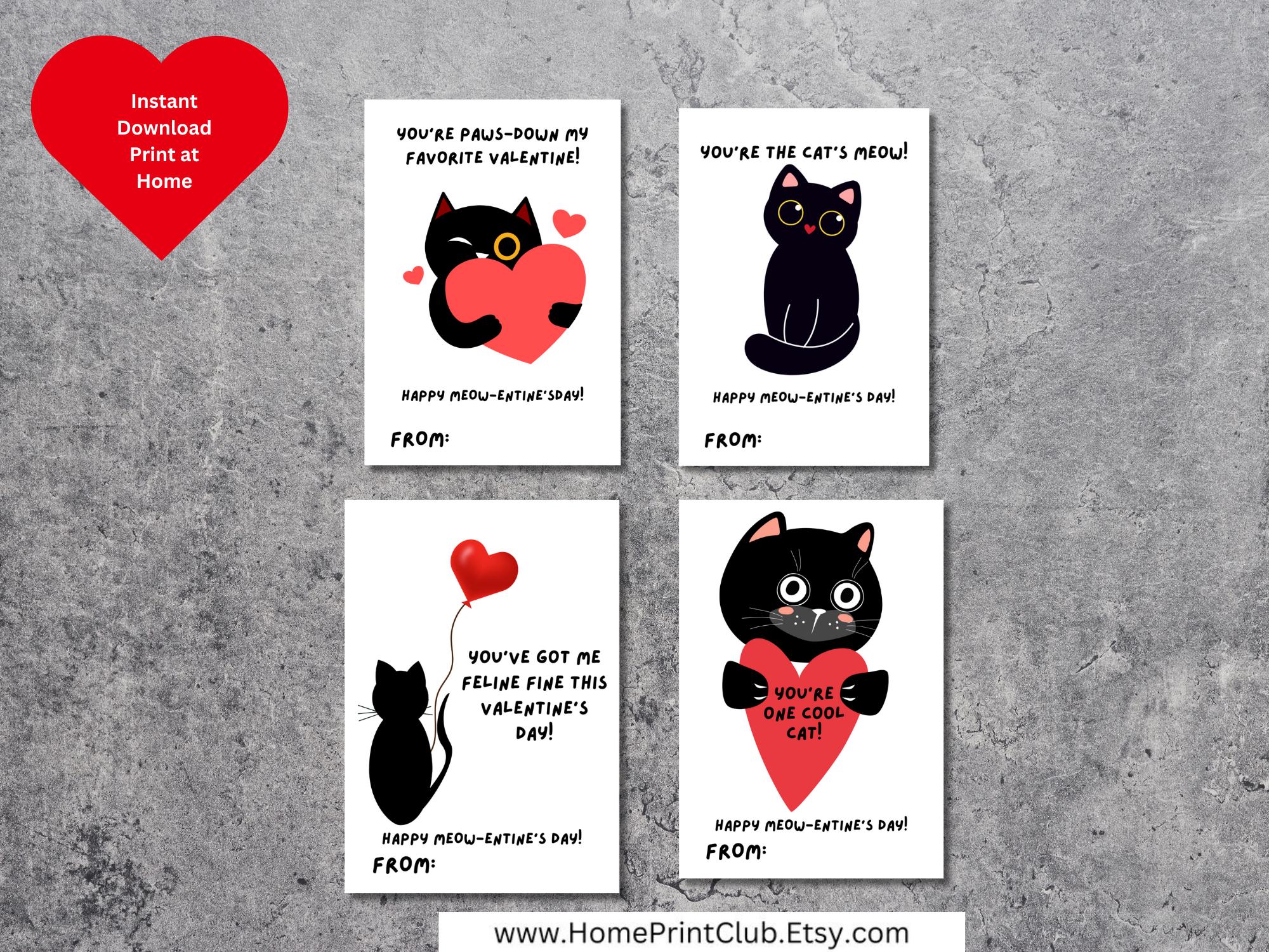 Cat Printable Valentine's Day Cards, Cute Cat Valentines Card for ...