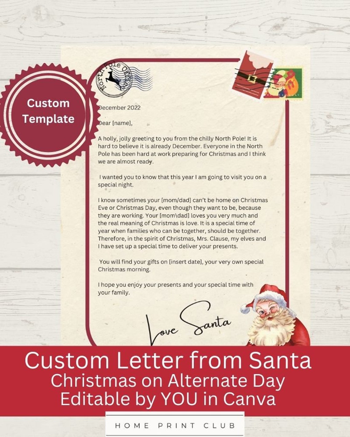 Editable Santa Letter Template, Alternate Christmas Day Template, Santa ...