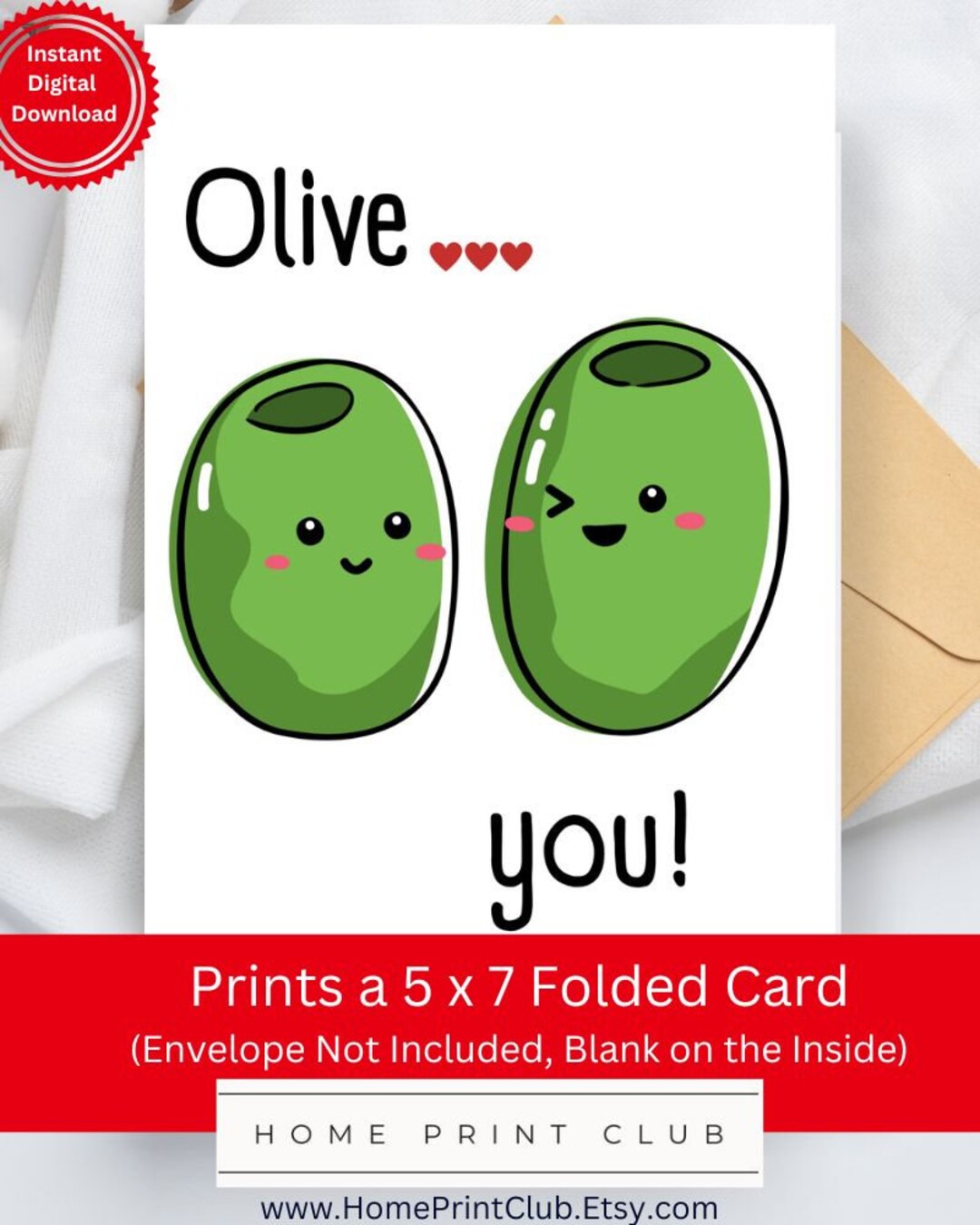 Olive You Printable Card, Funny and Cute Valentine's Day Greeting Card ...