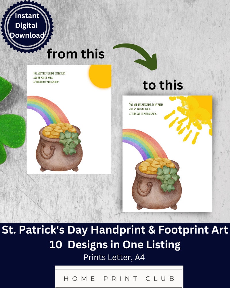 St. Patrick's Day Handprint and Footprint Art Template, Printable Craft ...