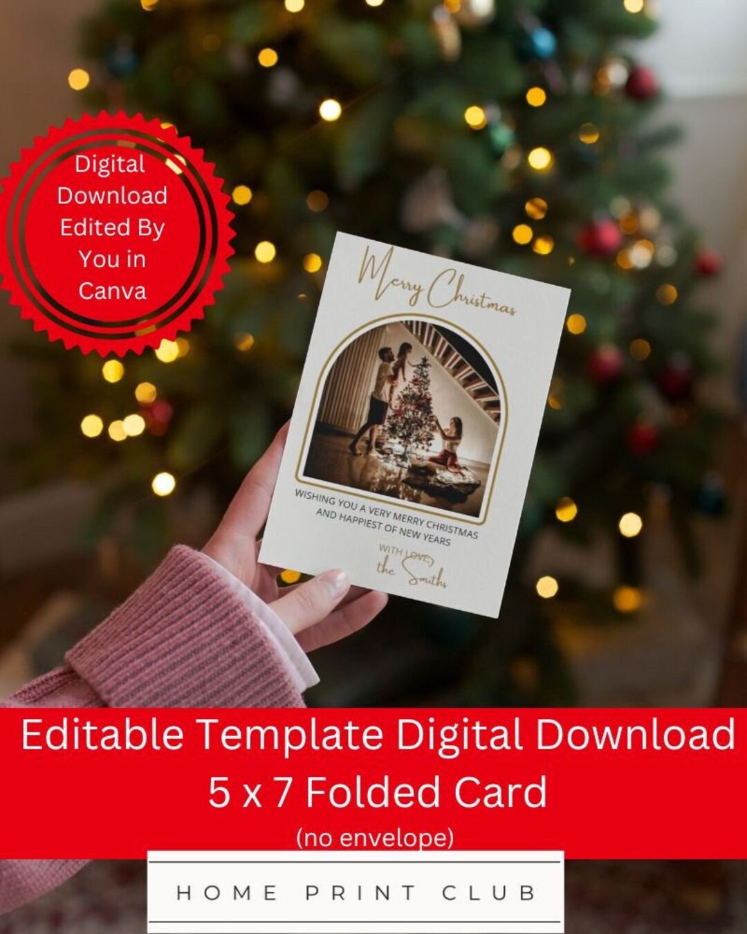 Editable Christmas Card Template, Arch Photo Christmas Card Template ...