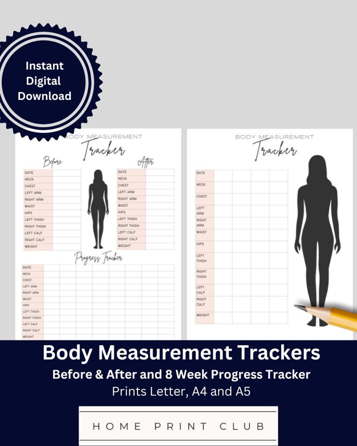 Body Measurement Tracker, Printable Body Measurement Chart, Male and ...