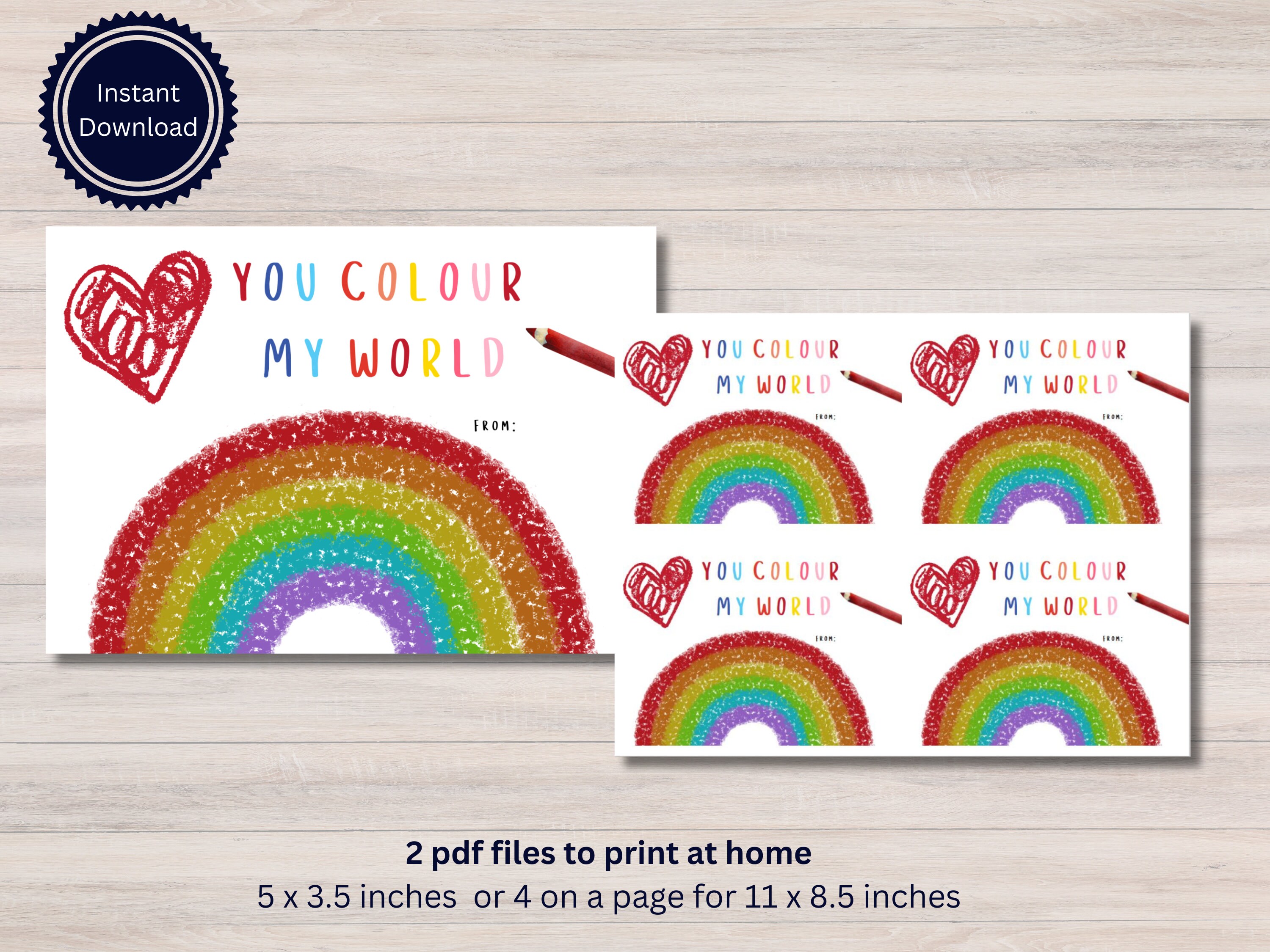 Rainbow You Colour My World Printable Kids Valentines Day Card ...
