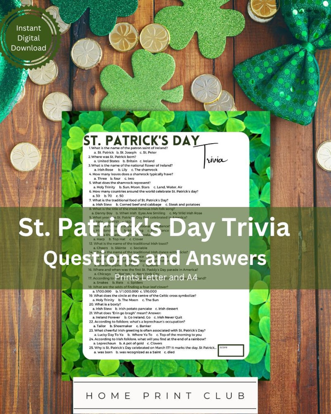 St. Patrick's Day Trivia Printable Game, St. Patty's Day Party Game ...
