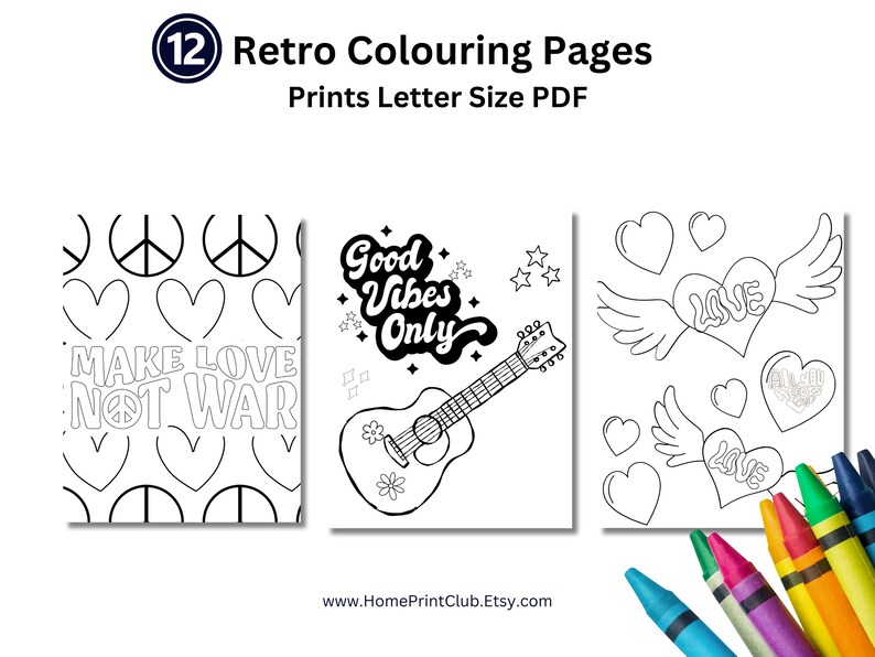 12 Retro Adult Instant Download Coloring Pages , 60s and 70s Retro ...