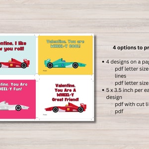 Race Car Printable Kids Valentines Day Card, Wheel-y School Valentine's ...