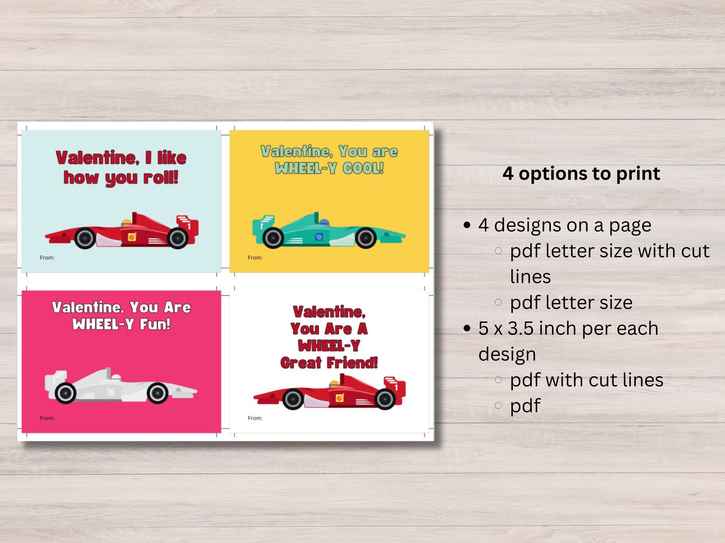Race Car Printable Kids Valentines Day Card, Wheel-y School Valentine's ...