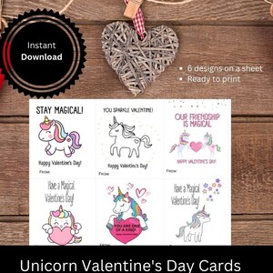 Unicorn Valentine's Day Printable Cards for Classroom, Kids Valentine's ...