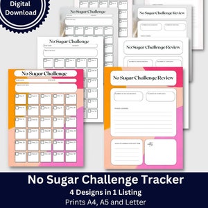 30 Day No Sugar Challenge Tracker and Review, Sugar Free Challenge ...