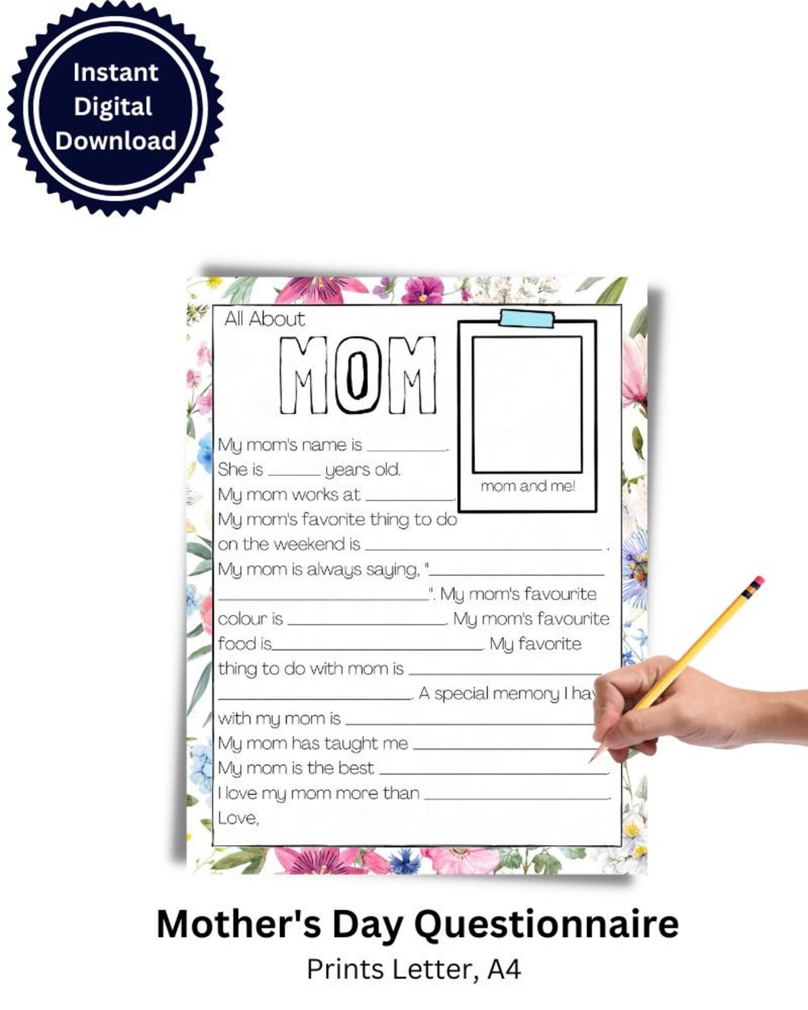 Mother's Day Questionnaire, Printable Mother's Day Activity, Mom Gift ...