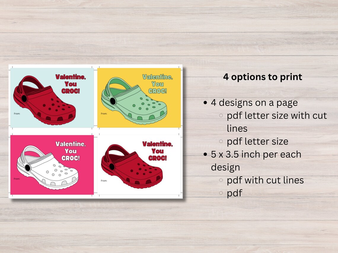 You Croc Printable Kids Valentines Day Card, School Valentine's Day ...