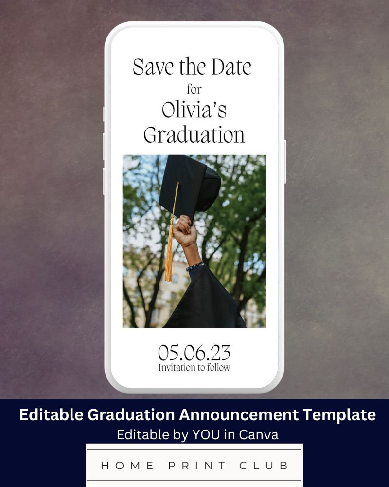 Graduation Save the Date Template for Texting and Email, Photo Save the ...