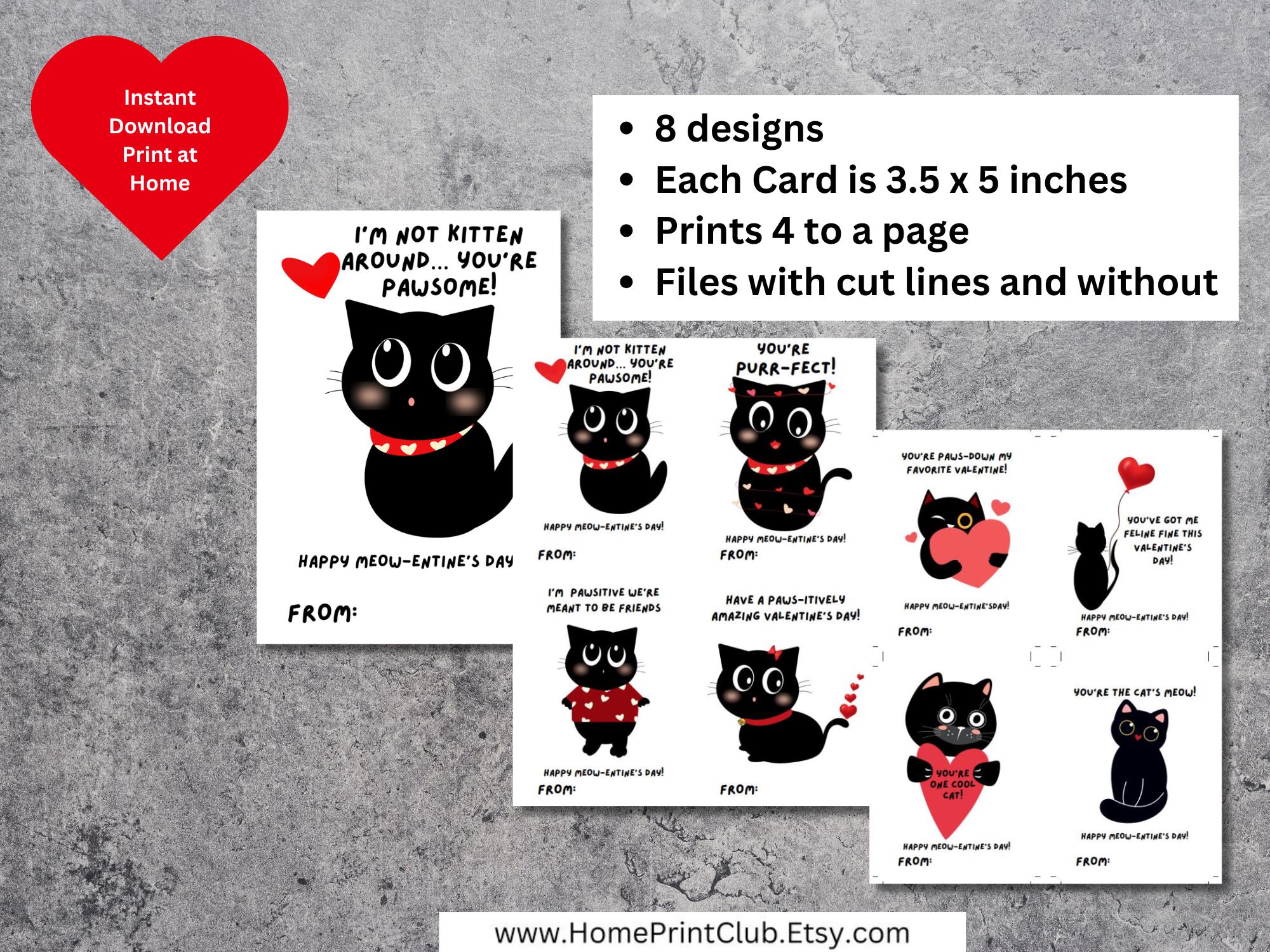 Cat Printable Valentine's Day Cards, Cute Cat Valentines Card for ...