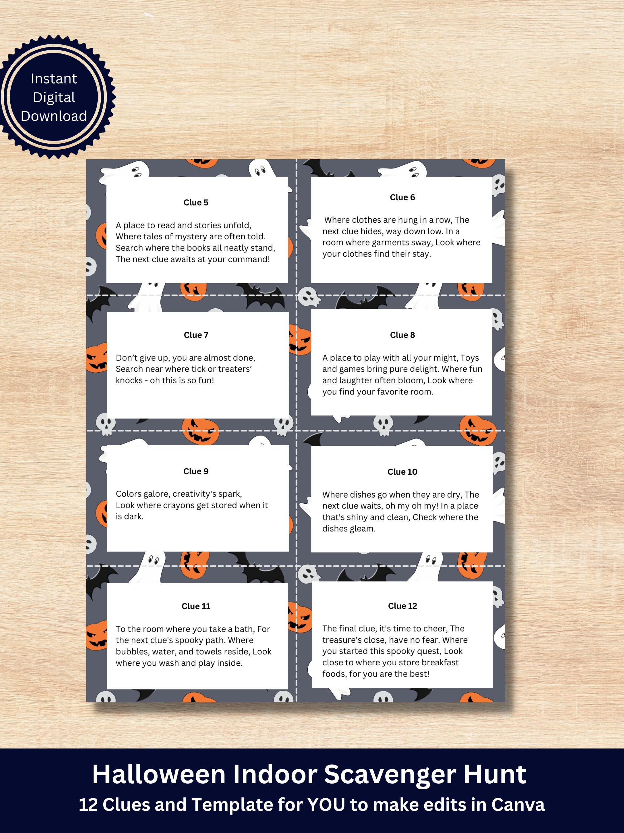 Indoor Halloween Scavenger Hunt Printable Template for Kids, Custom ...