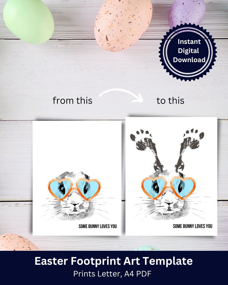 Easter Footprint Art Template, Printable Craft, Easter Activity, Kids ...