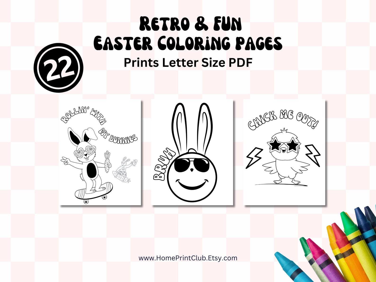 Retro Easter Printable Coloring Pages, Printable PDF Easter Party ...