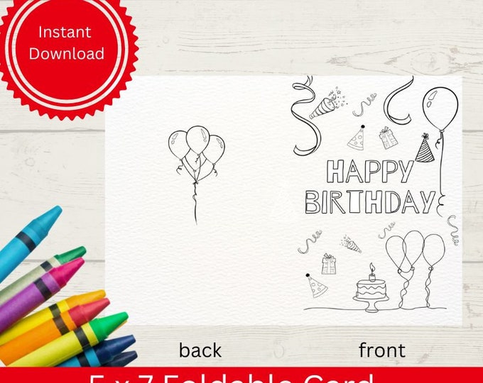 Birthday Card, Happy Birthday, Colour in Card, Instant Download ...
