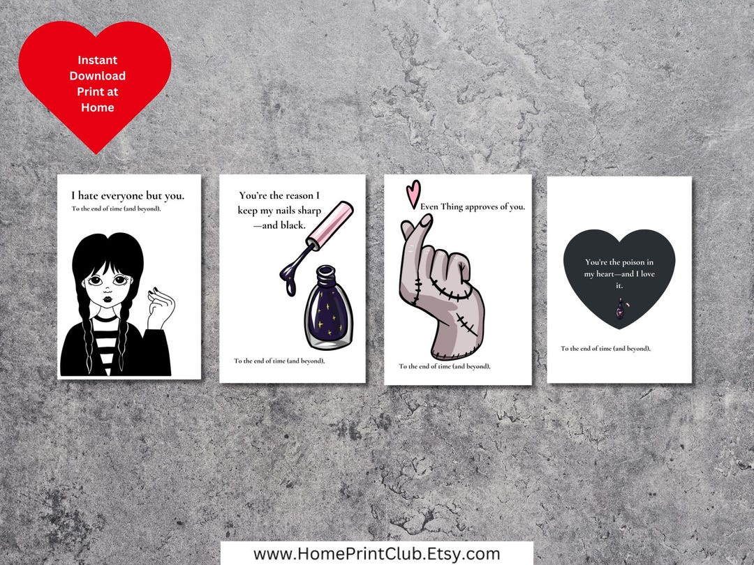 Wednesday Addams-inspired Printable Valentines Day Card, Gothic Tween ...