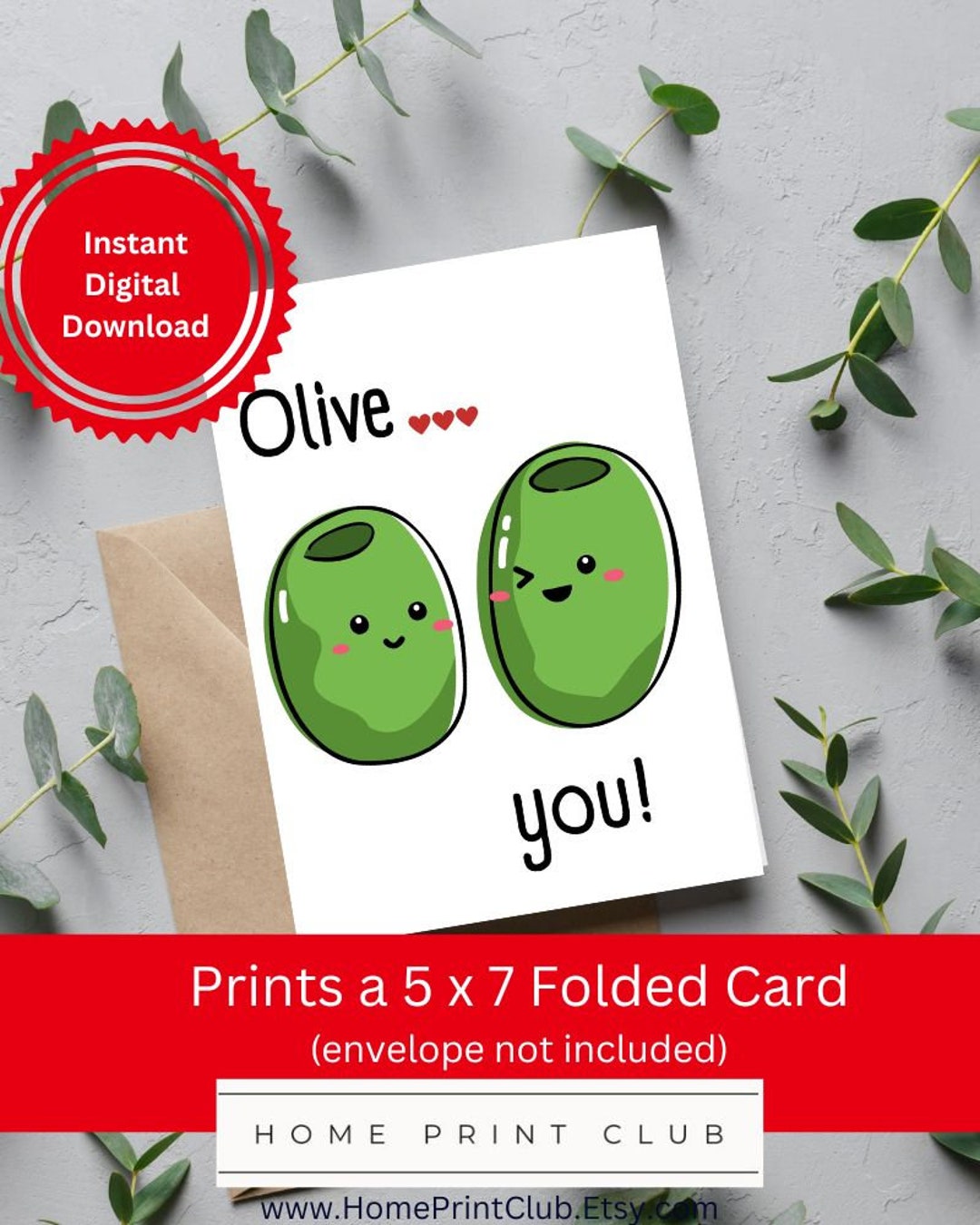 Olive You Printable Card, Cute Valentines Day Card, Funny Valentines ...