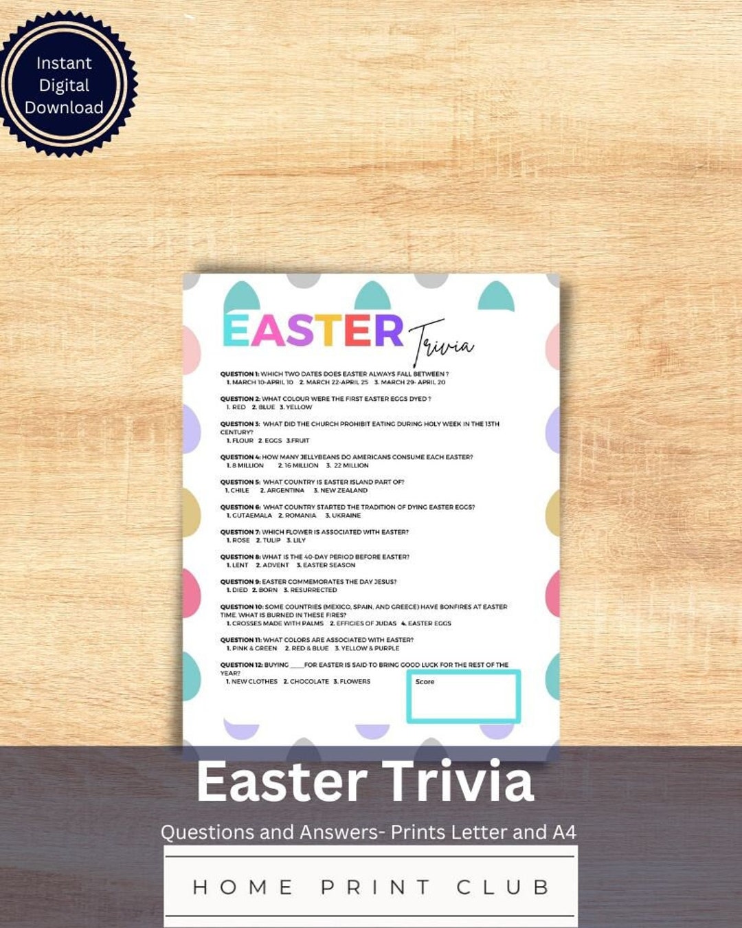 Easter Trivia Printable Game, Easter Party Game, Easter Activity for ...