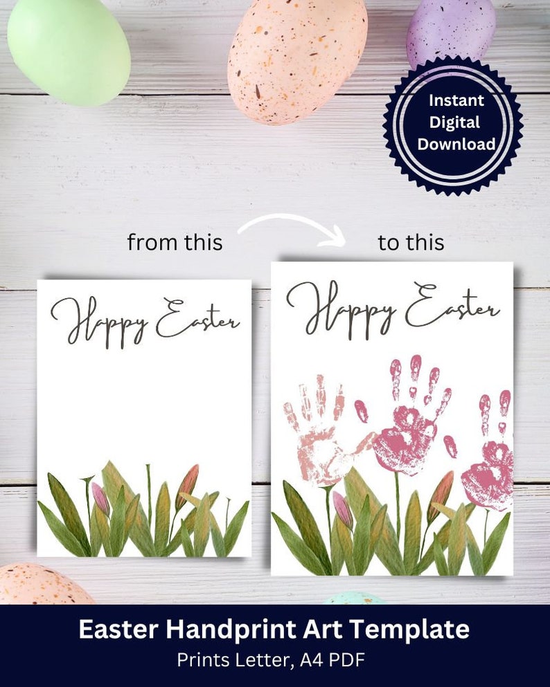 Easter Tulips Handprint Art Template, Printable Craft, Easter Activity ...