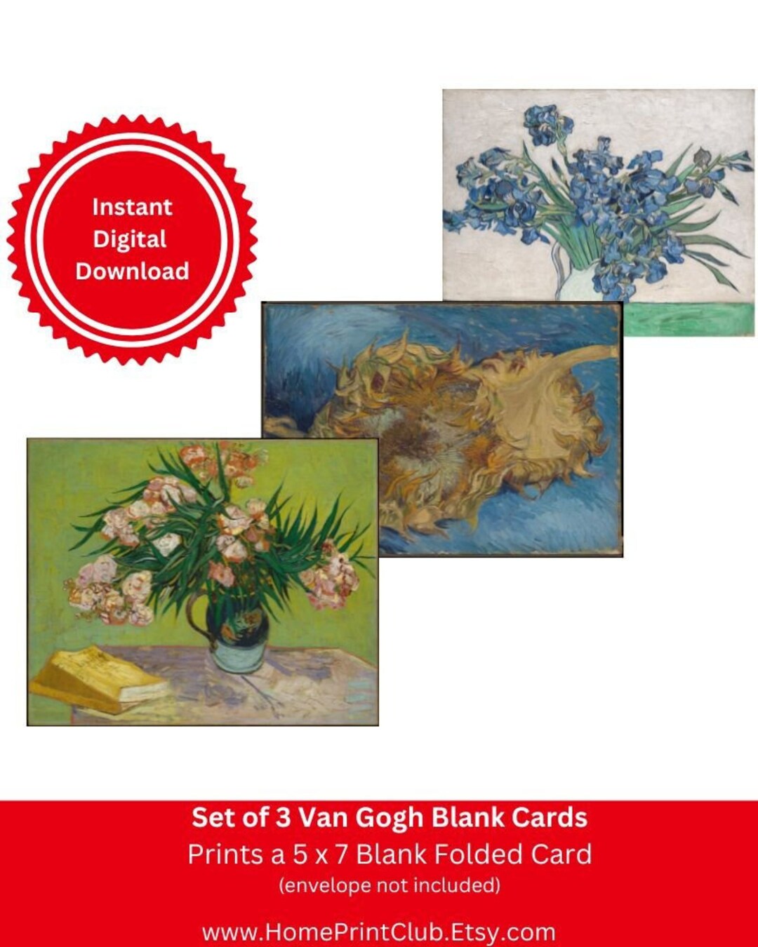 Set of 3 Van Gogh Blank Cards, Blank Cards Printable, Van Gogh Blank ...
