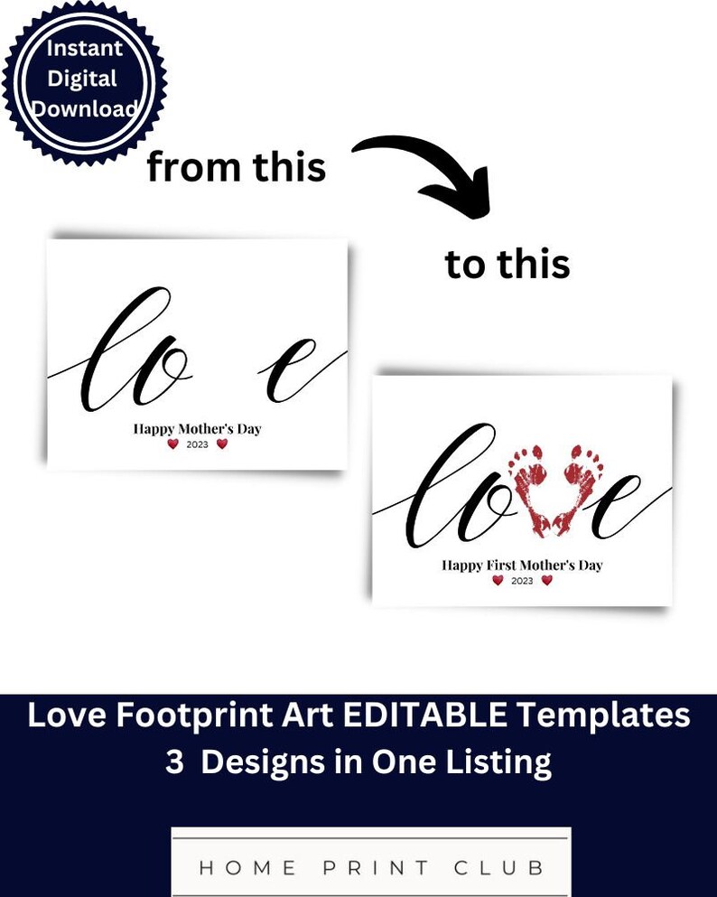 Edit and Customize Mother's Day Footprint Art Template, Mother's Day ...