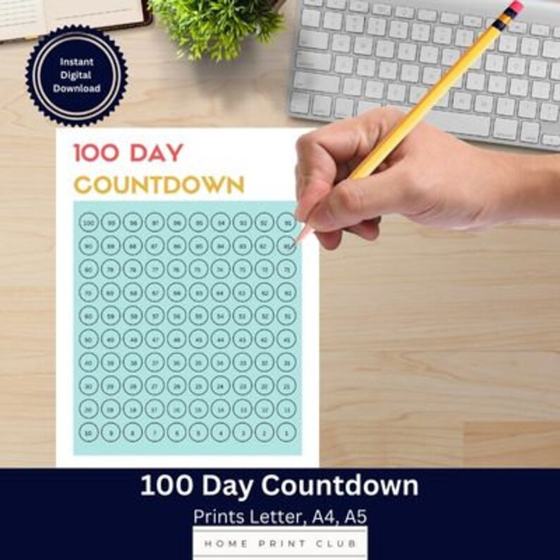 100 Day Countdown, 100 Day Tracker, 100 Day Challenge, 100 Days Until ...