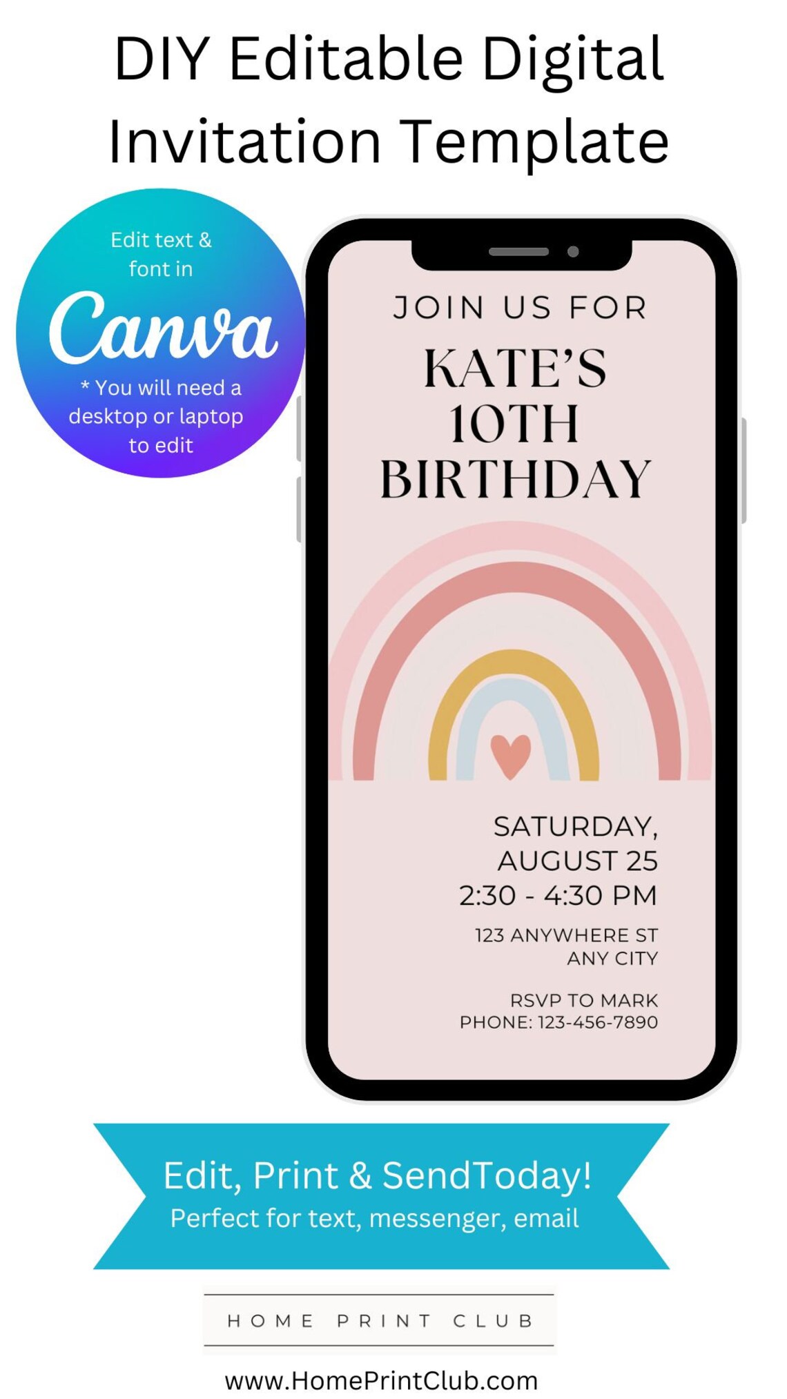 DIY Editable Digital Invitation Template Evite Electronic - Etsy