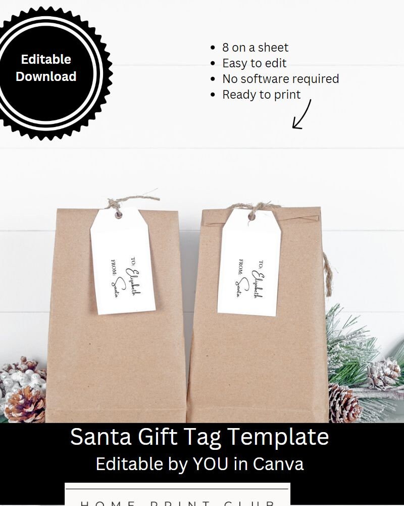 Editable Santa Gift Tag Template, Custom Santa Gift Tags Printable ...