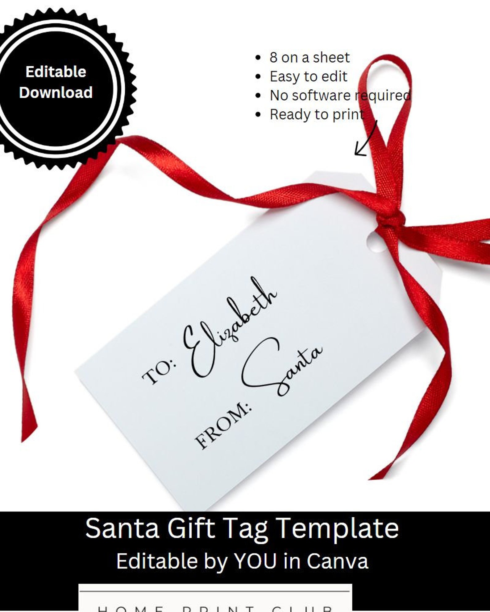 Editable Santa Gift Tag Template, Custom Santa Gift Tags Printable ...