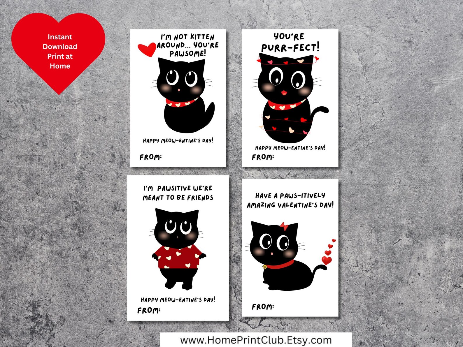 Cat Printable Valentine's Day Cards, Cute Cat Valentines Card for ...