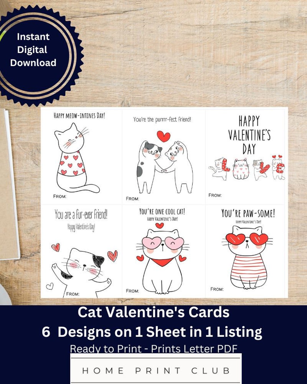 Cat Valentine's Day Cards, Cat Card, Cat Valentines Cards, Printable ...