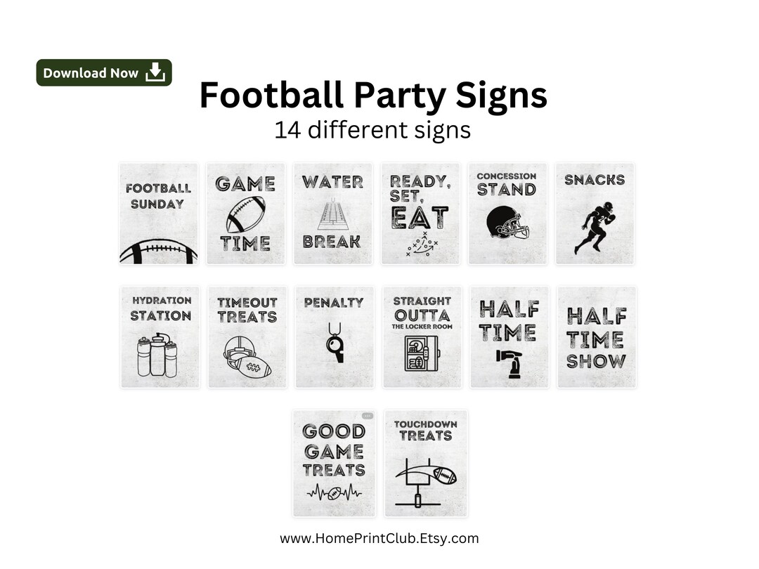 Football Party Printable Signs Bundle, Printable Football Theme ...