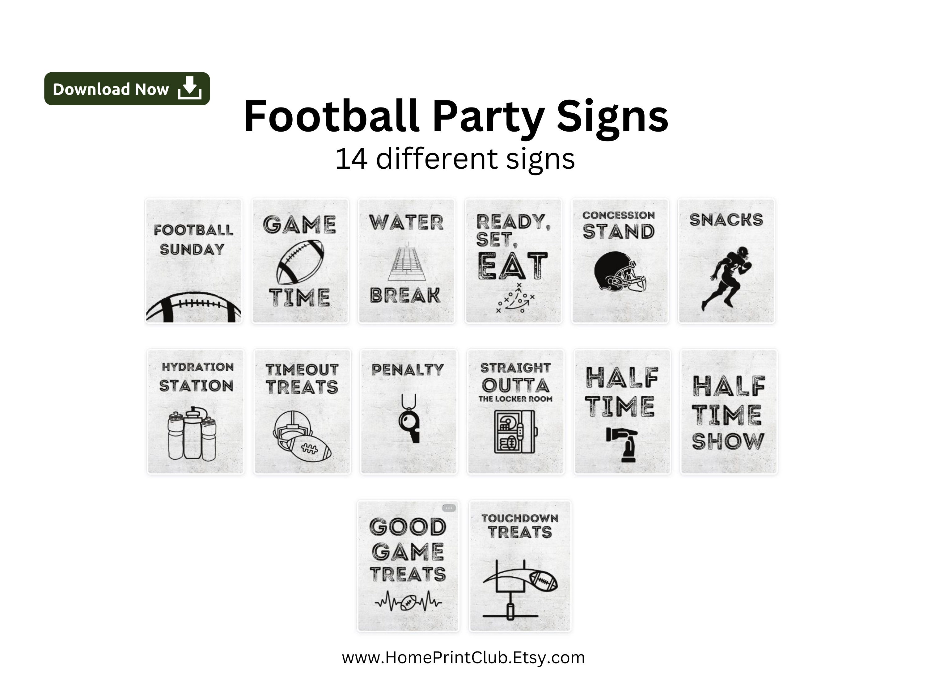 Football Party Printable Signs Bundle, Printable Football Theme ...