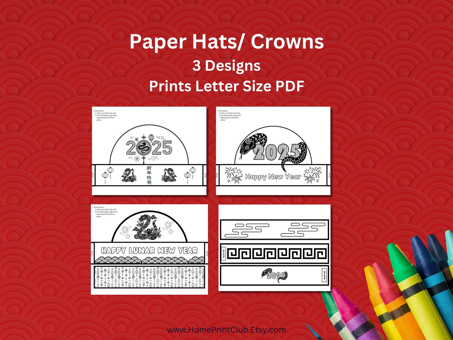 Chinese New Years 2025 Printable Color Party Crown Hats, Printable ...