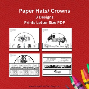 Chinese New Years 2025 Printable Color Party Crown Hats, Printable ...