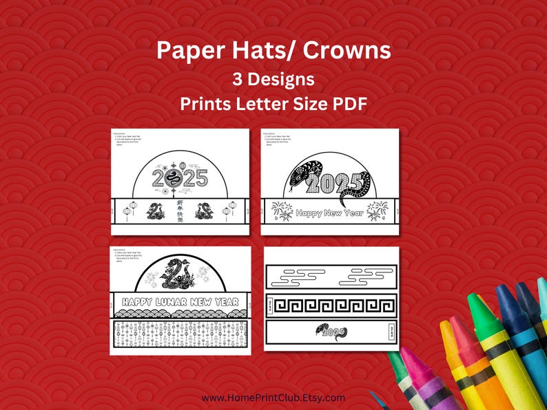 Chinese New Years 2025 Printable Color Party Crown Hats, Printable ...